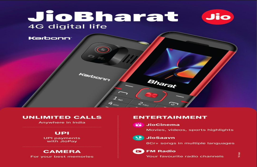 Jio Bharat 4G Feature Phone With Jio Bharat Data Plans, 56% OFF